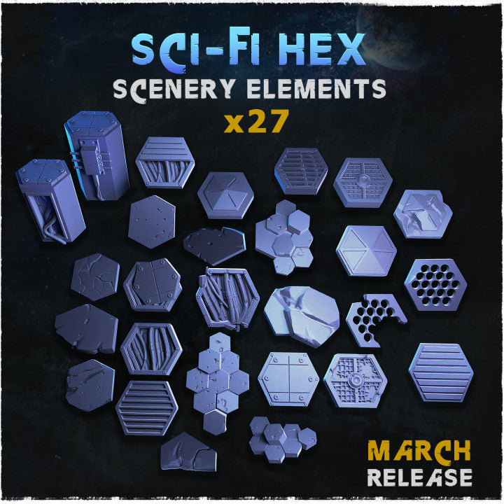 Sci-fi Hex tiles Scenery Elements – Miniature Horde